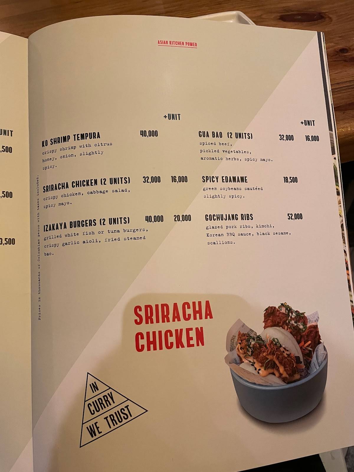 Carta del restaurante Ko Asian Kitchen, Bogotá