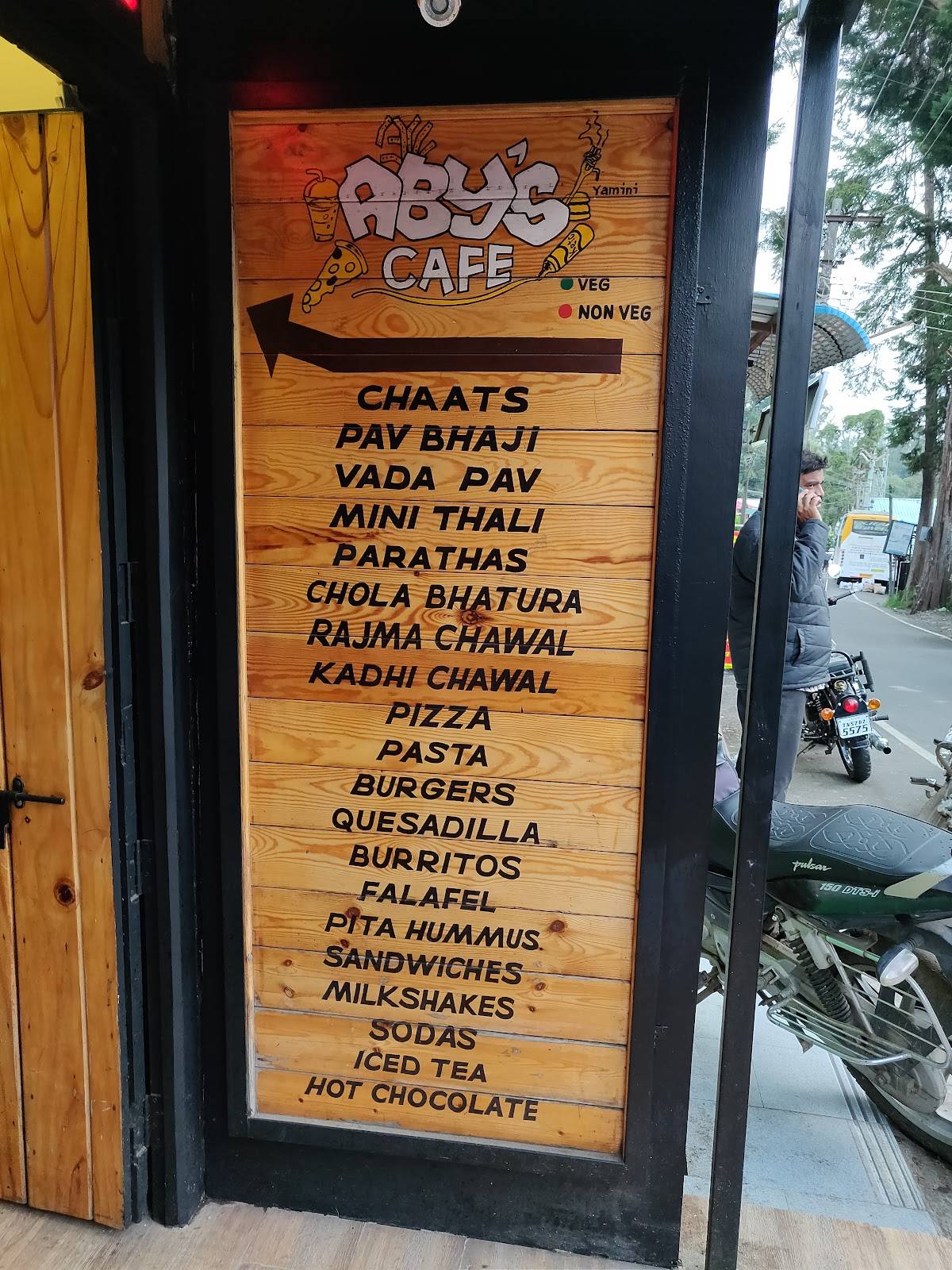 Menu at Aby's Cafe, Kodaikanal
