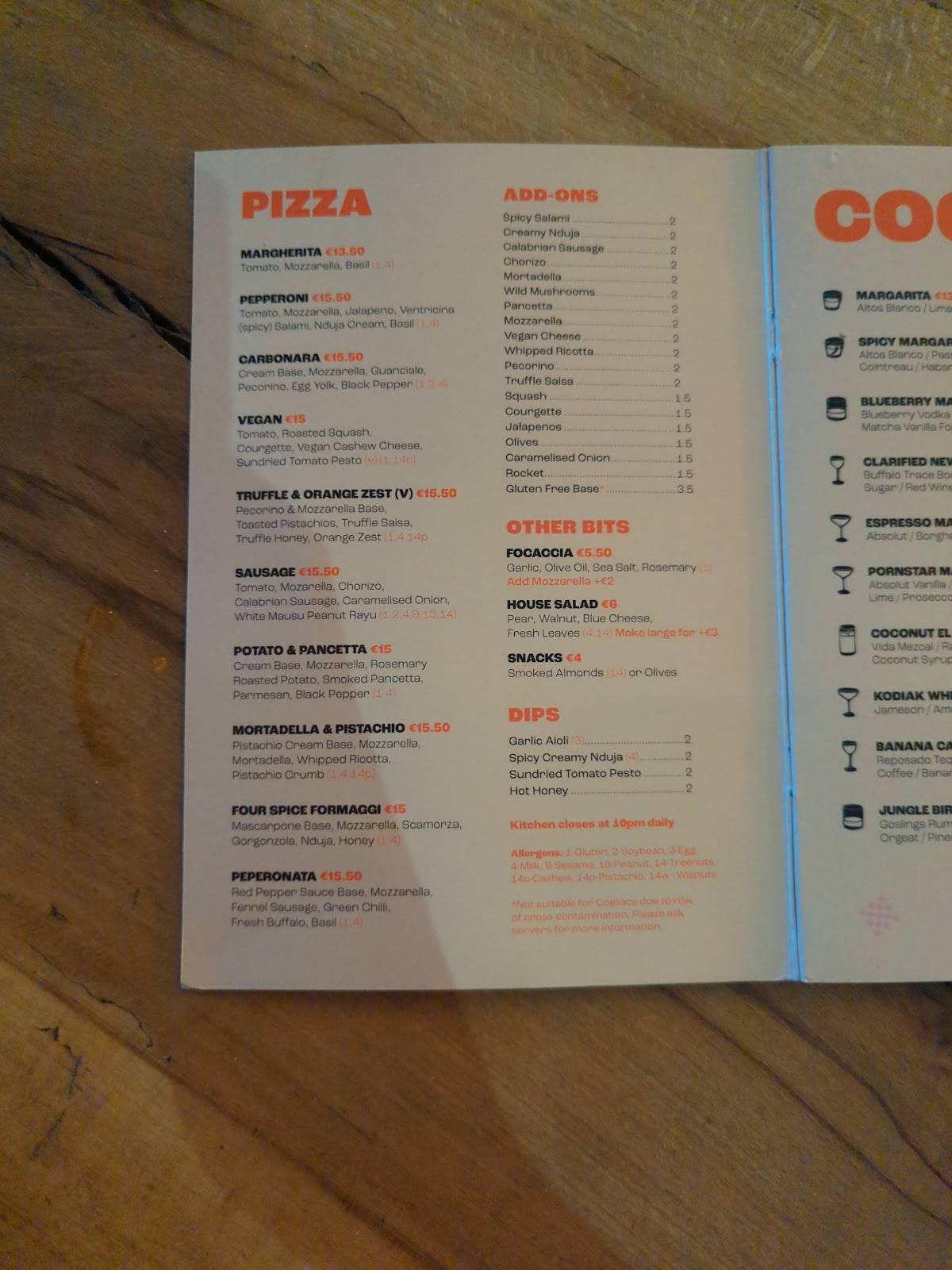 Menu at Kodiak, Rathmines pub & bar, Dublin