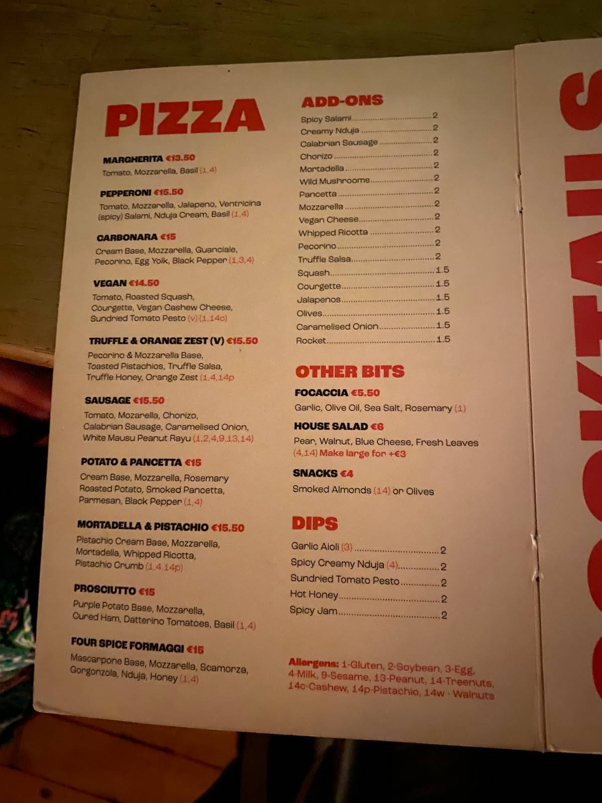 Menu at Kodiak, Rathmines pub & bar, Dublin