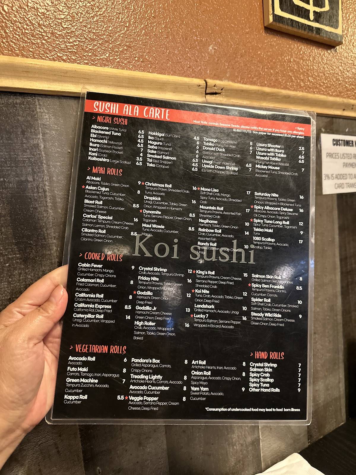 Menu at Koi Sushi restaurant, Incline Village