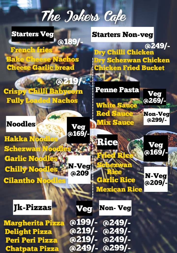 Menu at The Jokers Cafe, Kolkata