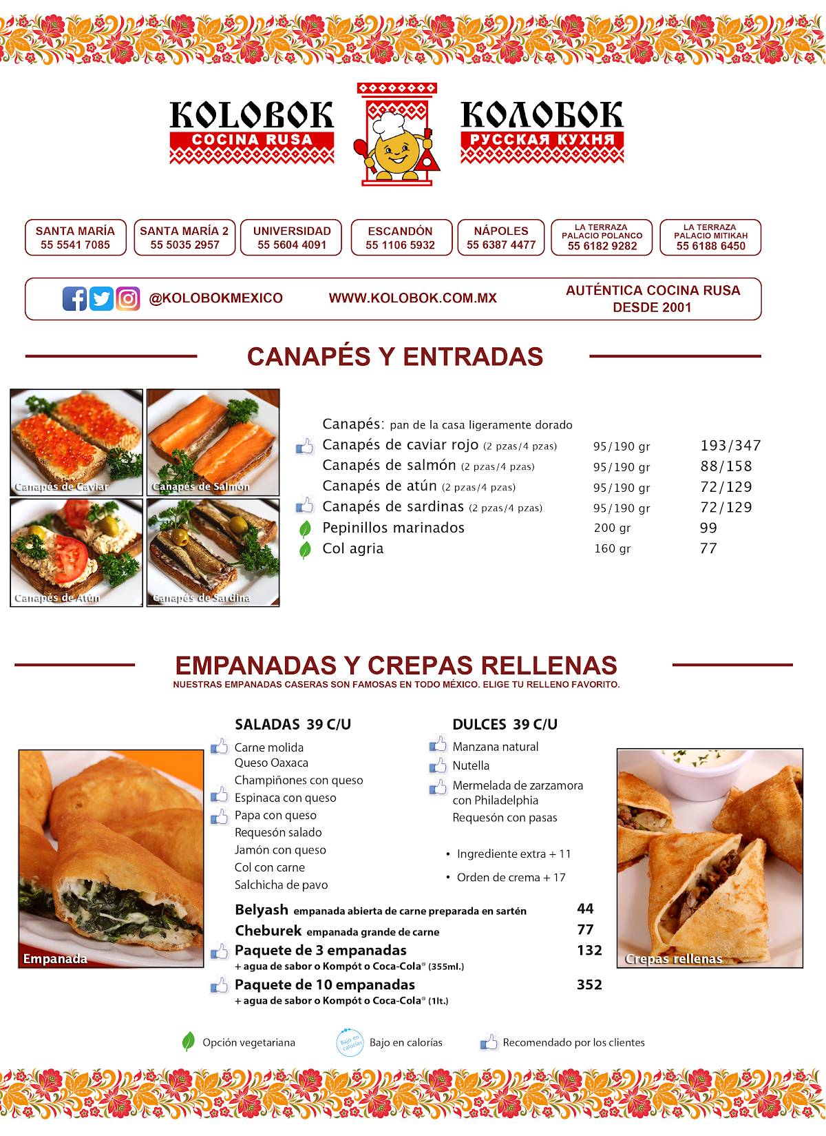 Carta del restaurante Kolobok La Terraza Palacio Coyoacan Mitikah, Mexico