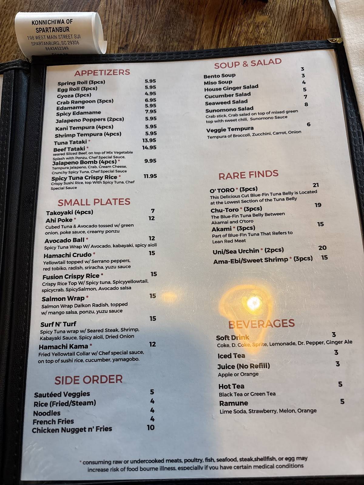 Menu at Konnichiwa of Spartanburg restaurant, Spartanburg
