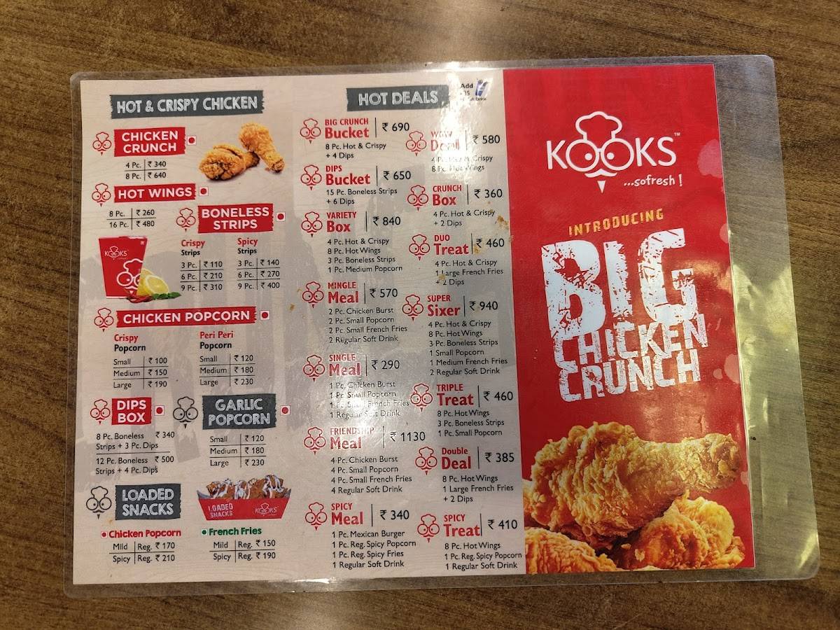 Menu at Kooks, Srinagar, I G road