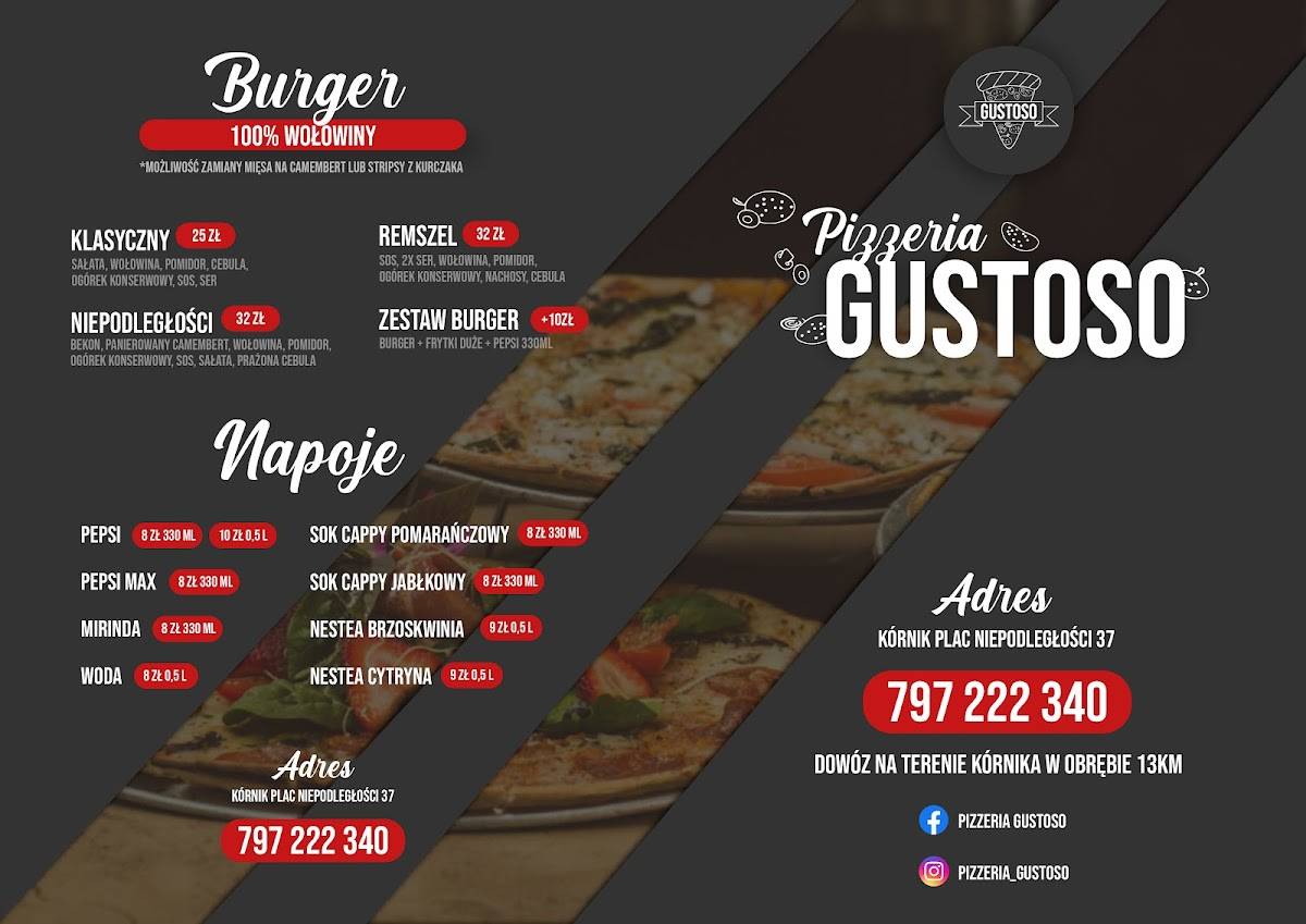 Menu at Pizzeria Gustoso, Kórnik