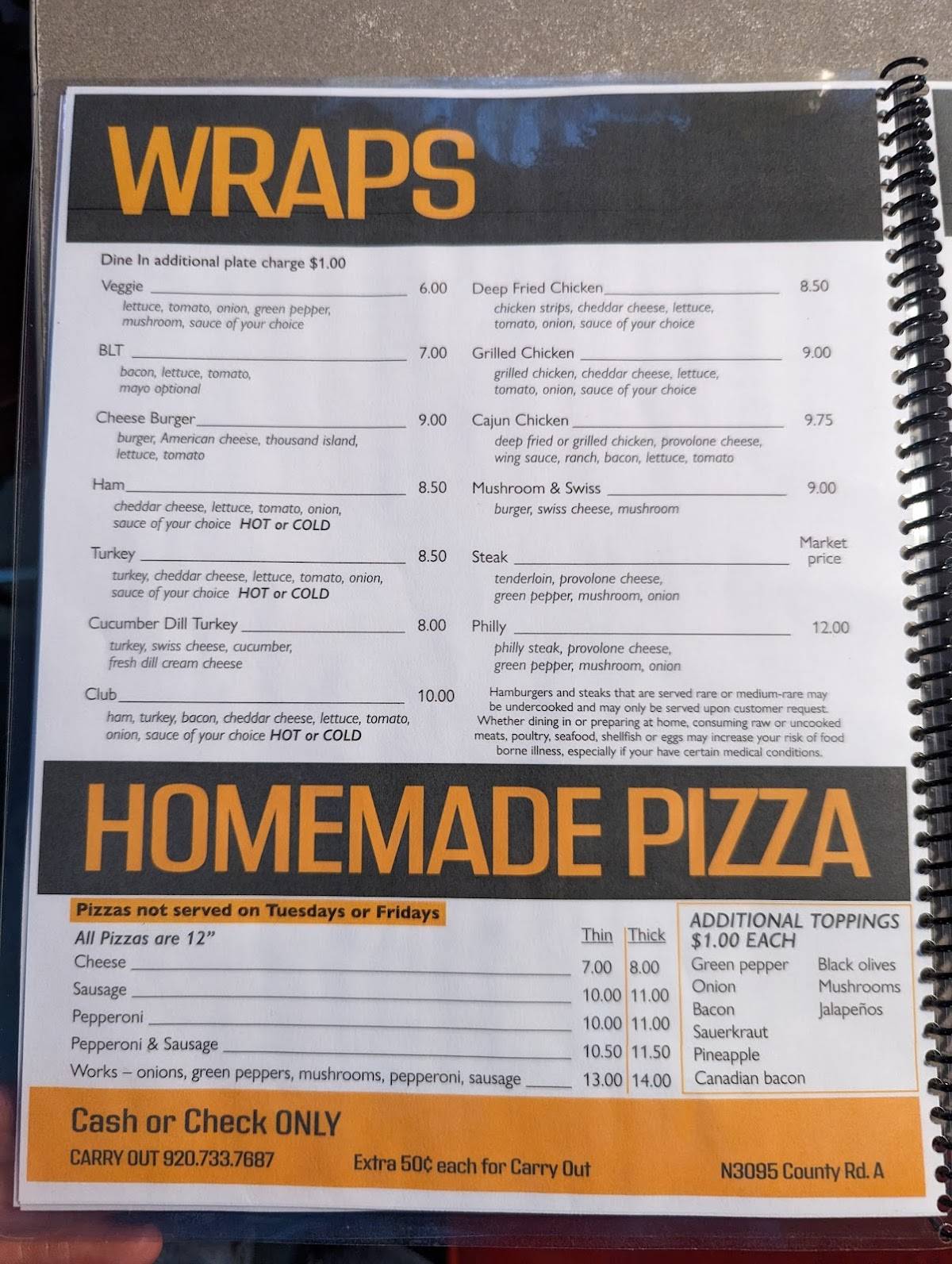 Menu at Kountry Bar, Appleton, N3095 County Rd A