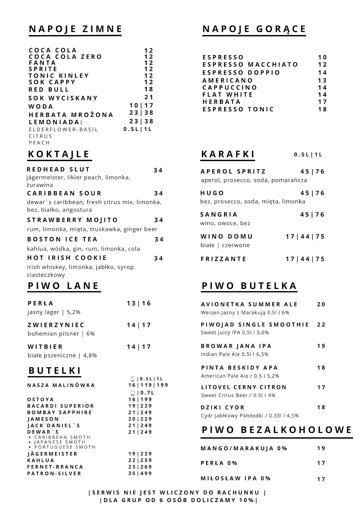 Menu at Avionetka Garden restaurant, Kraków