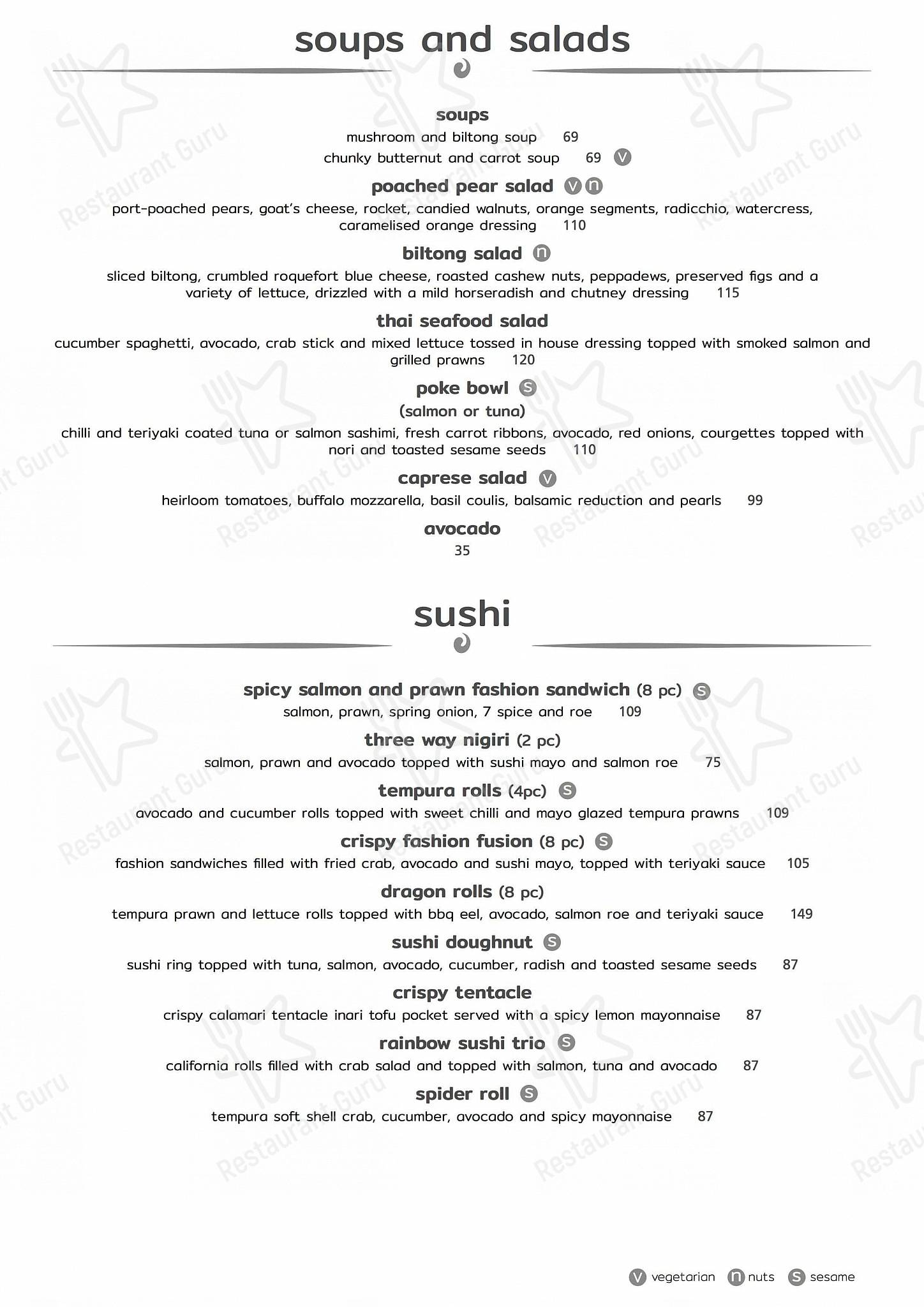 Menu at Kream Restaurant Brooklyn, Pretoria