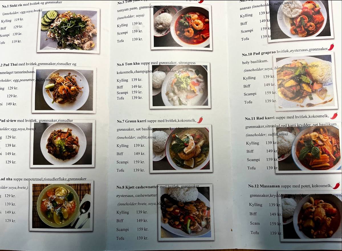 Menu at Thai Corner restaurant, Kristiansand