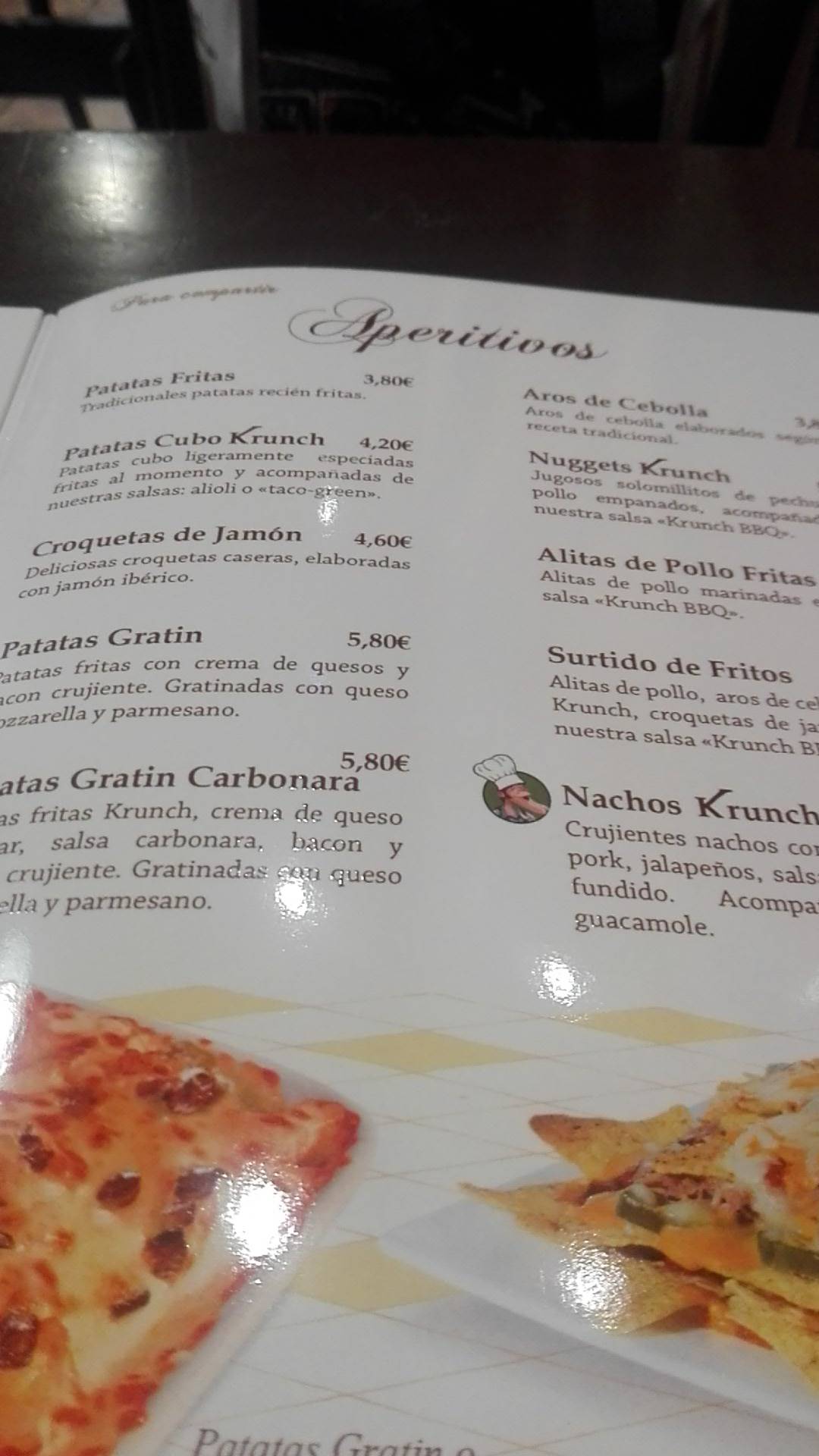 Carta del restaurante Krunch, Basauri