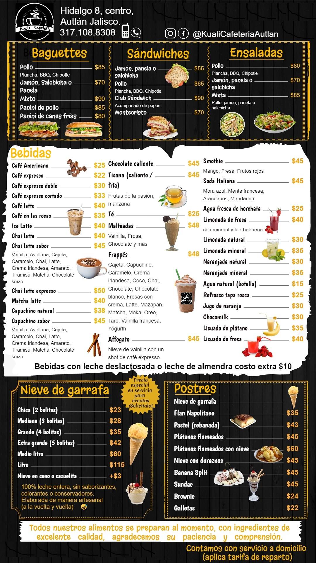 Carta de Kuali Cafetería, Autlan de Navarro