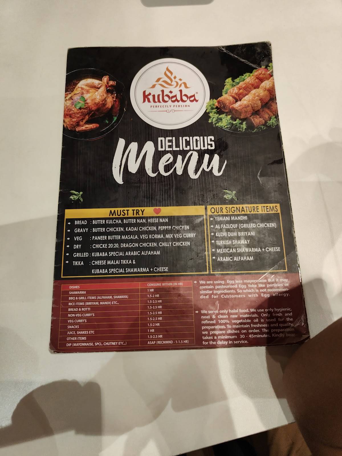 Menu at Kubaba Food Park, Alappuzha, Indhira Junction Bus Stop