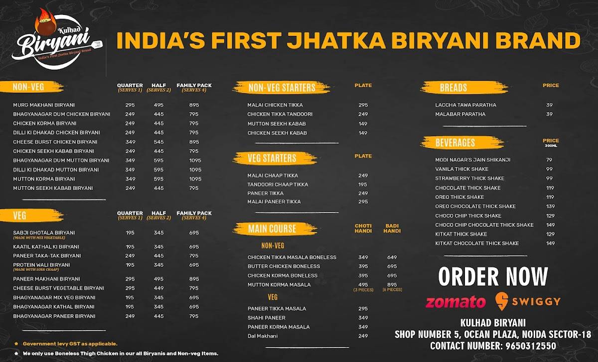 Menu at Kulhad Biryani, Noida, GF-5