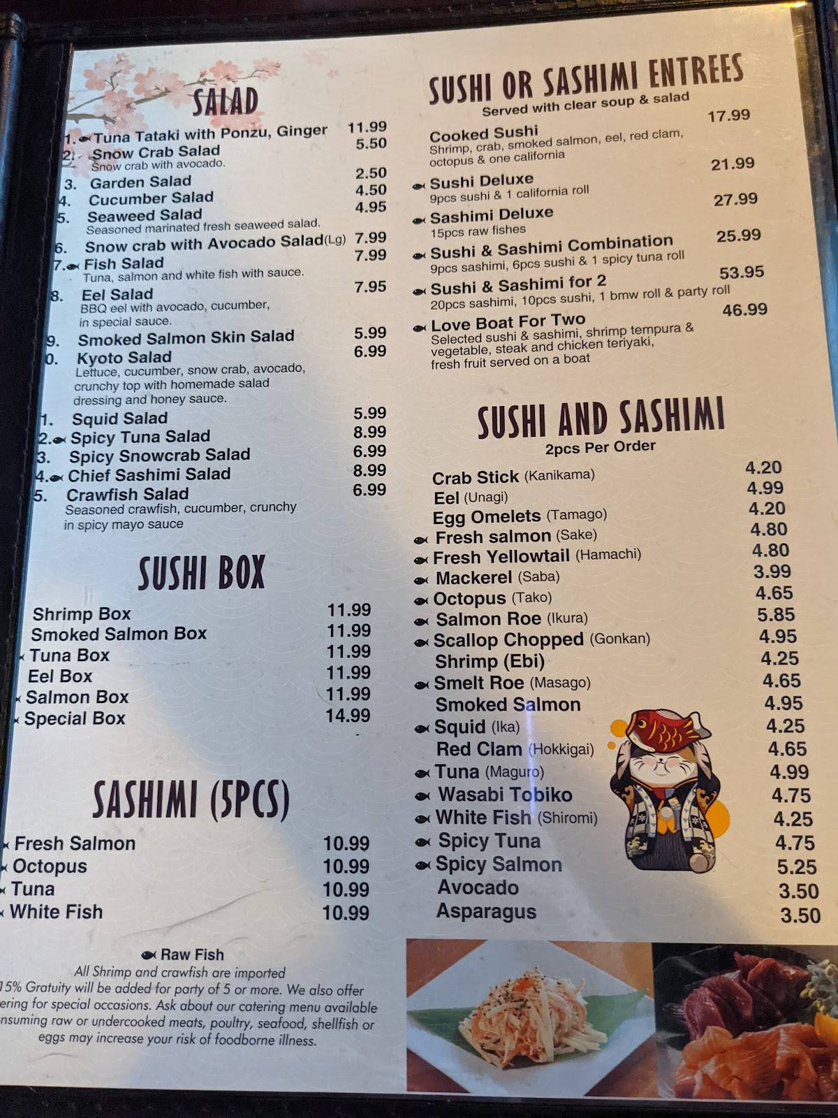 Menu at Kyoto Steakhouse & Sushi Bar, Raceland