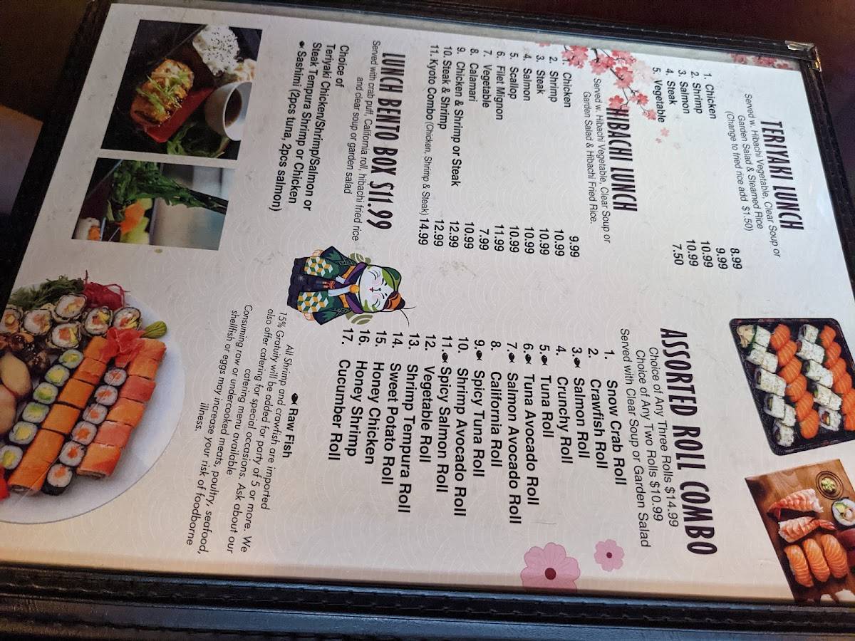 Menu at Kyoto Steakhouse & Sushi Bar, Raceland