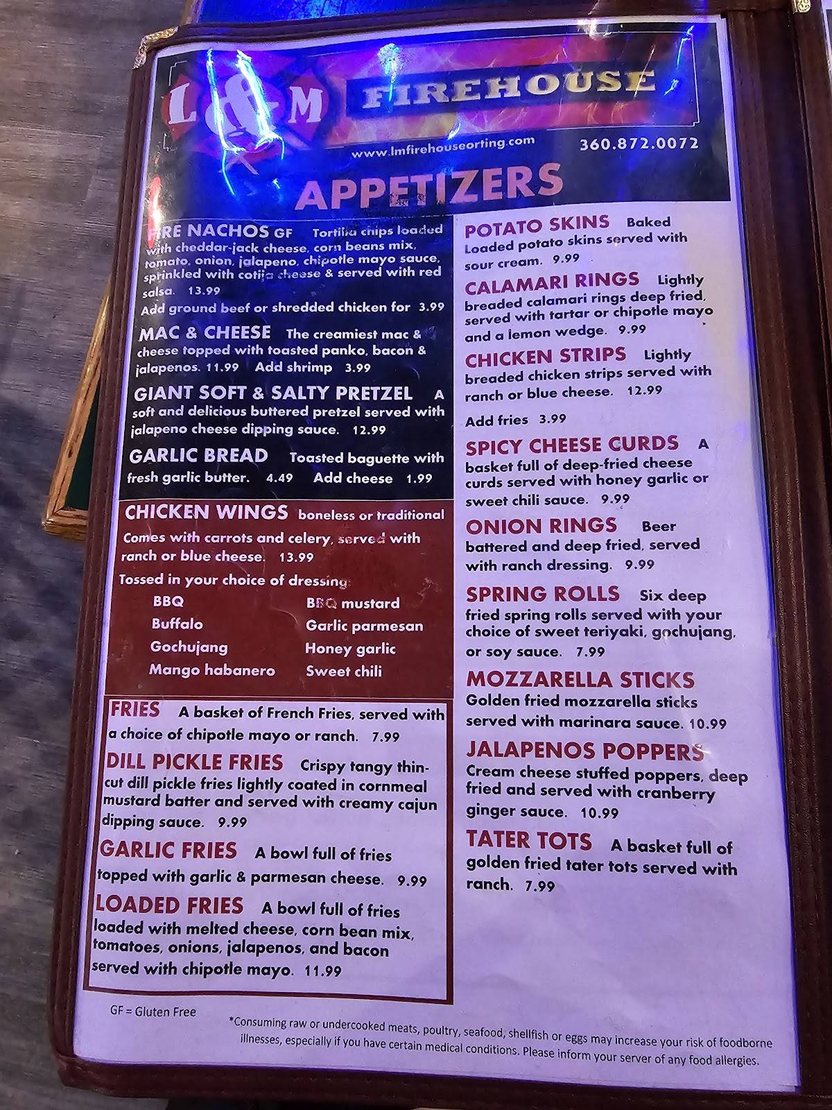 Menu at L & M Firehouse pub & bar, Orting