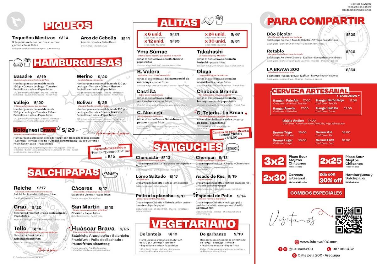 Carta del restaurante LA BRAVA 200, Arequipa