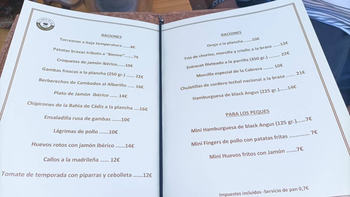 Menu at La Parrilla del Sur, Madrid