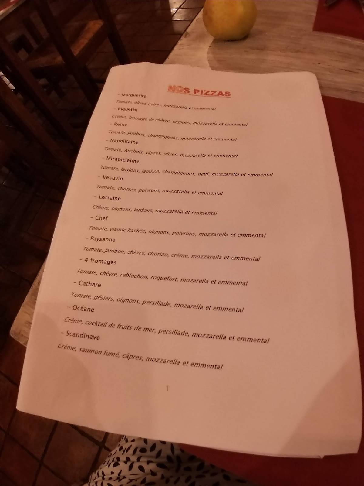 Carta del restaurante LA PIZZA DU ROC -CAMPING LE ROC DEL REY, Francia