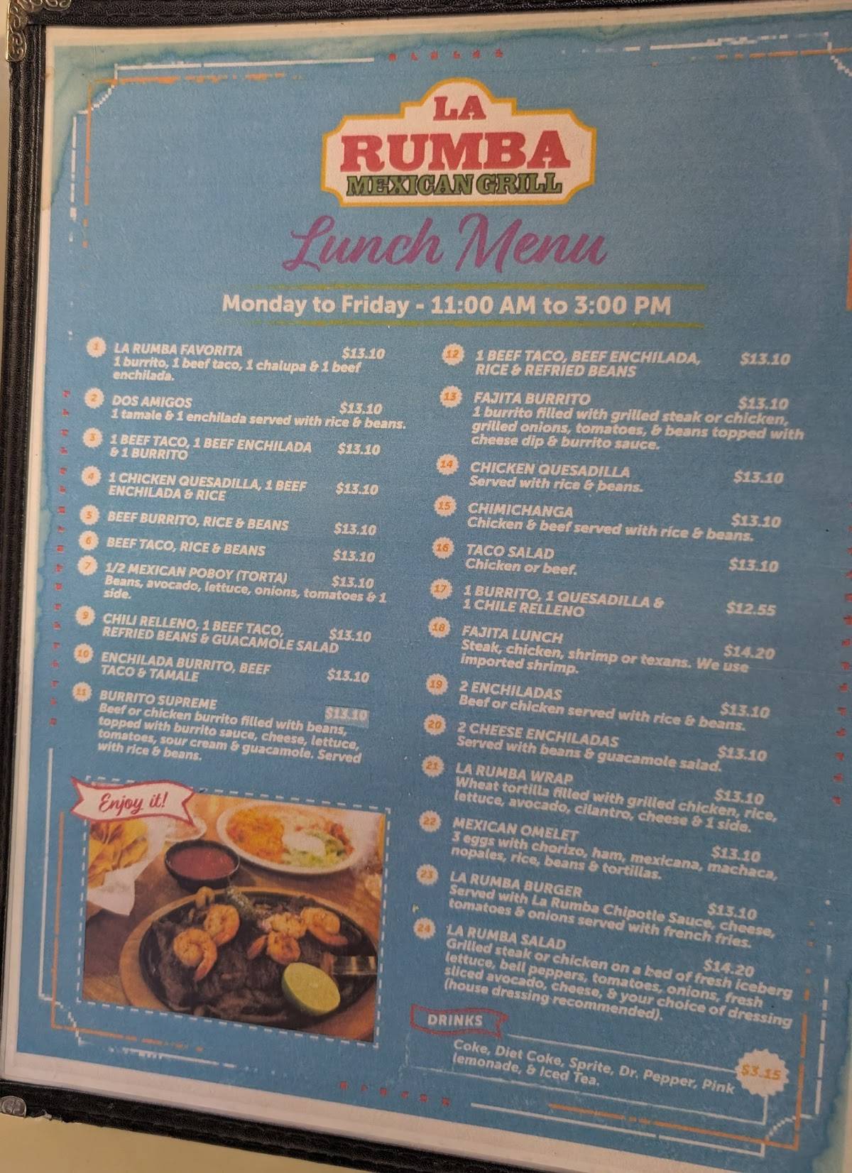 Menu at LA RUMBA mexican grill restaurant, Sulphur