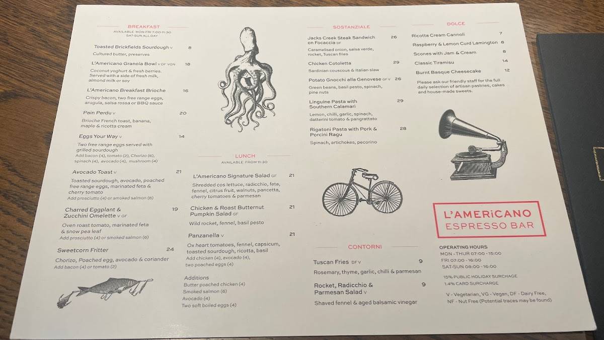 Menu at L'Americano Espresso Bar, Balgowlah
