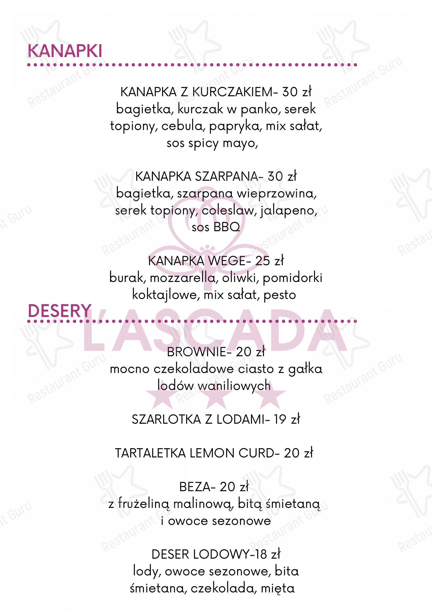 Menu at L'Ascada. Hotel restaurant, Srem