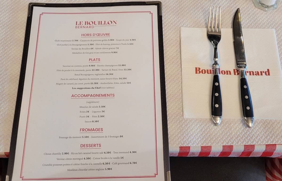 Menu au LE BOUILLON BERNARD restaurant, Chalon-sur-Saône
