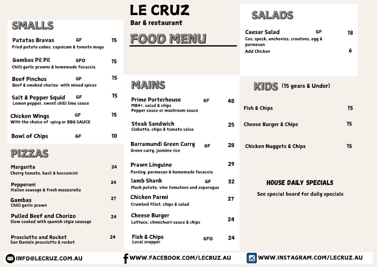 Menu at LE CRUZ pub & bar, Applecross