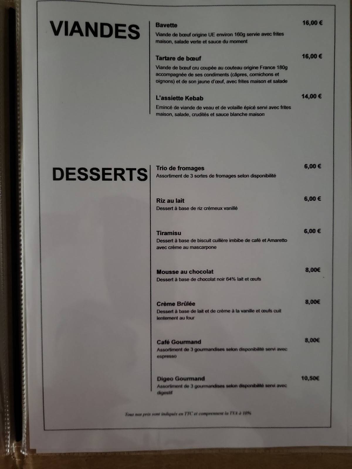 Menu au Le Pied d'Eléphant restaurant, L'Île-Bouchard