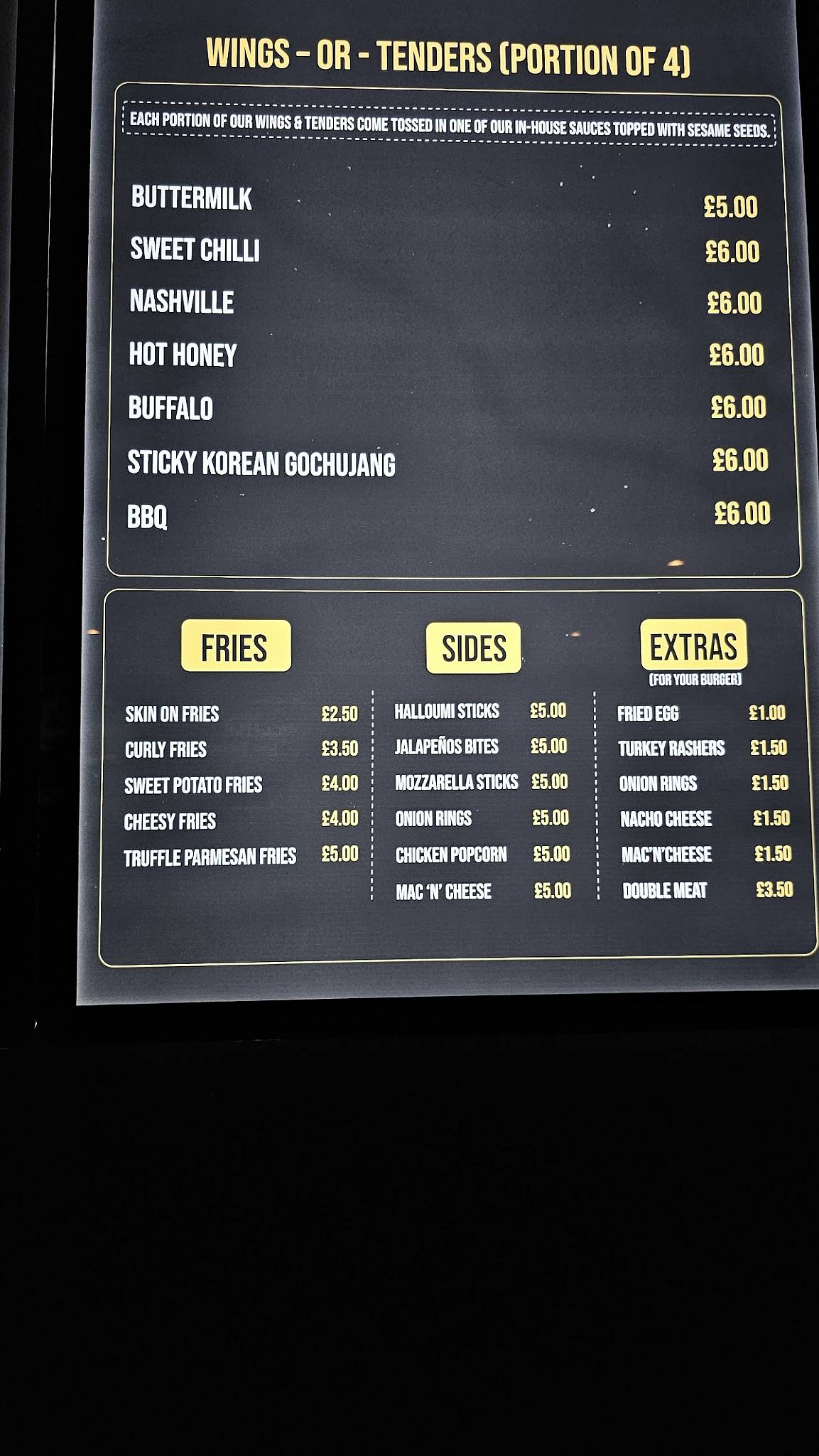 Menu at LOADED restaurant, Manchester