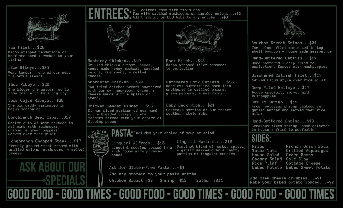 Menu at LONGBRANCH GRILL pub & bar, Shelbyville, W Main St Suite A