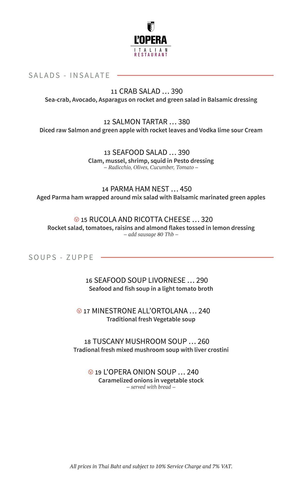 Menu at L'Opera pizzeria, Bangkok, Bangkok 10110
