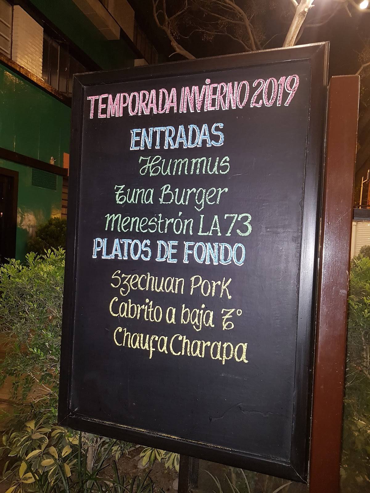 Carta del restaurante La 73, Barranco