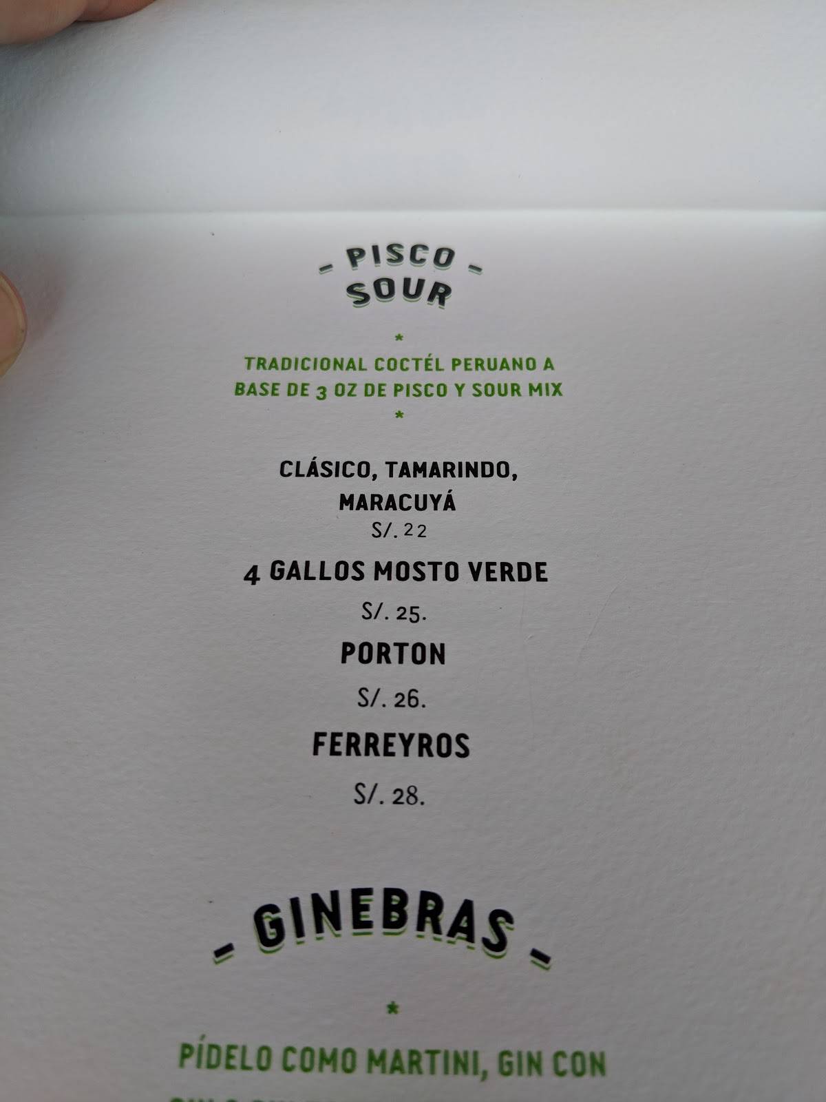 Carta del restaurante La 73, Barranco
