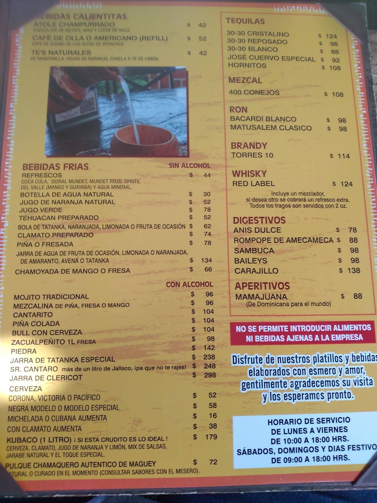 Carta de La Aldea Restaurant Rustico Campestre, Amecameca