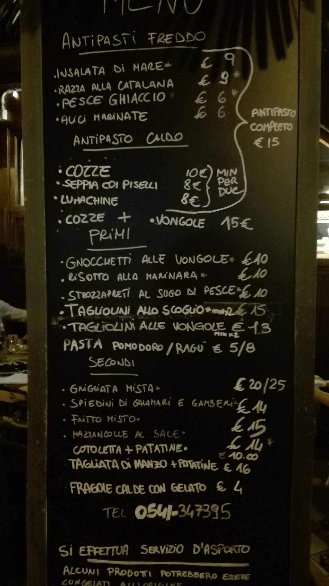 Menu da La Baracca, Bellaria