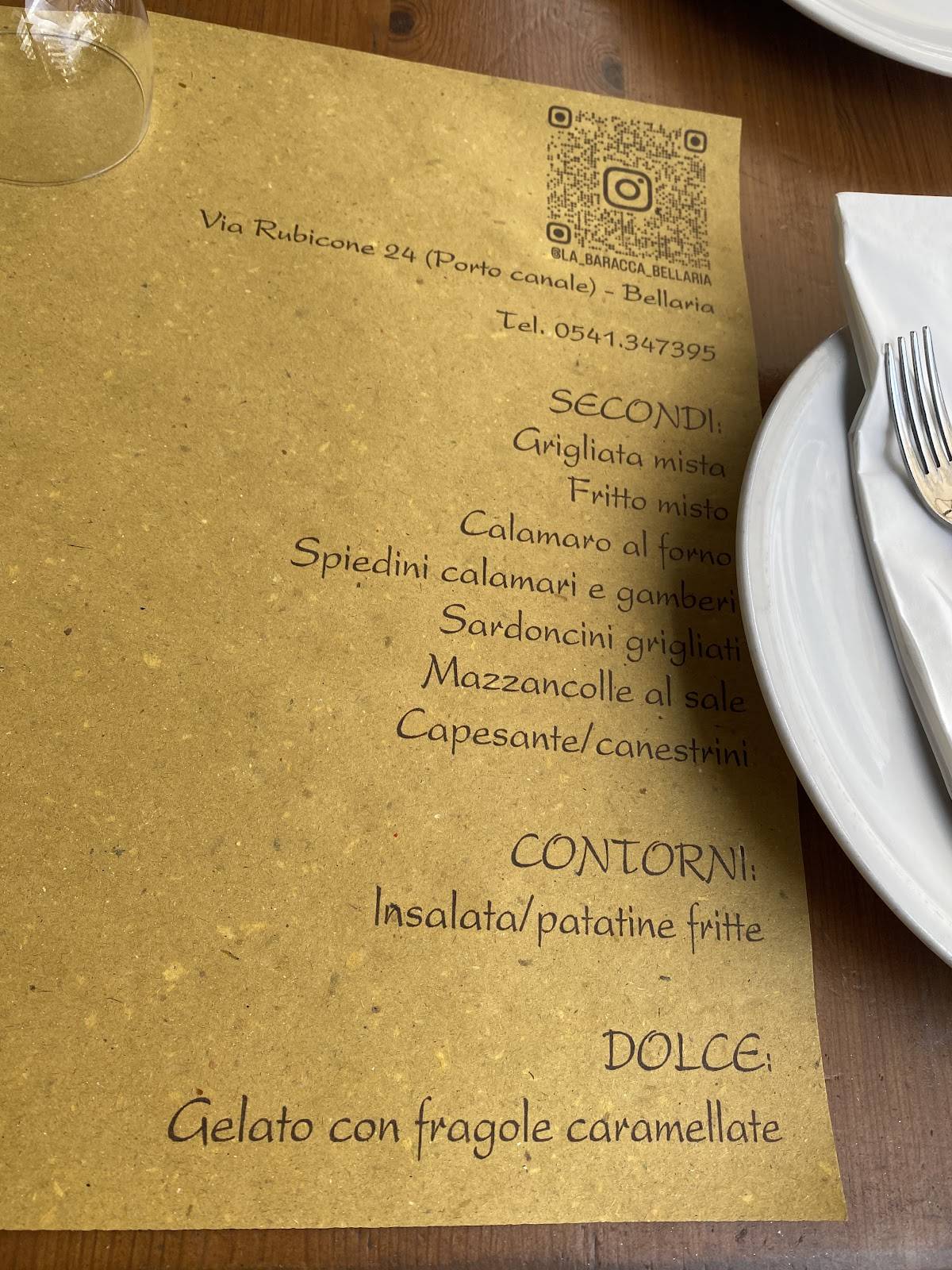 Menu da La Baracca, Bellaria