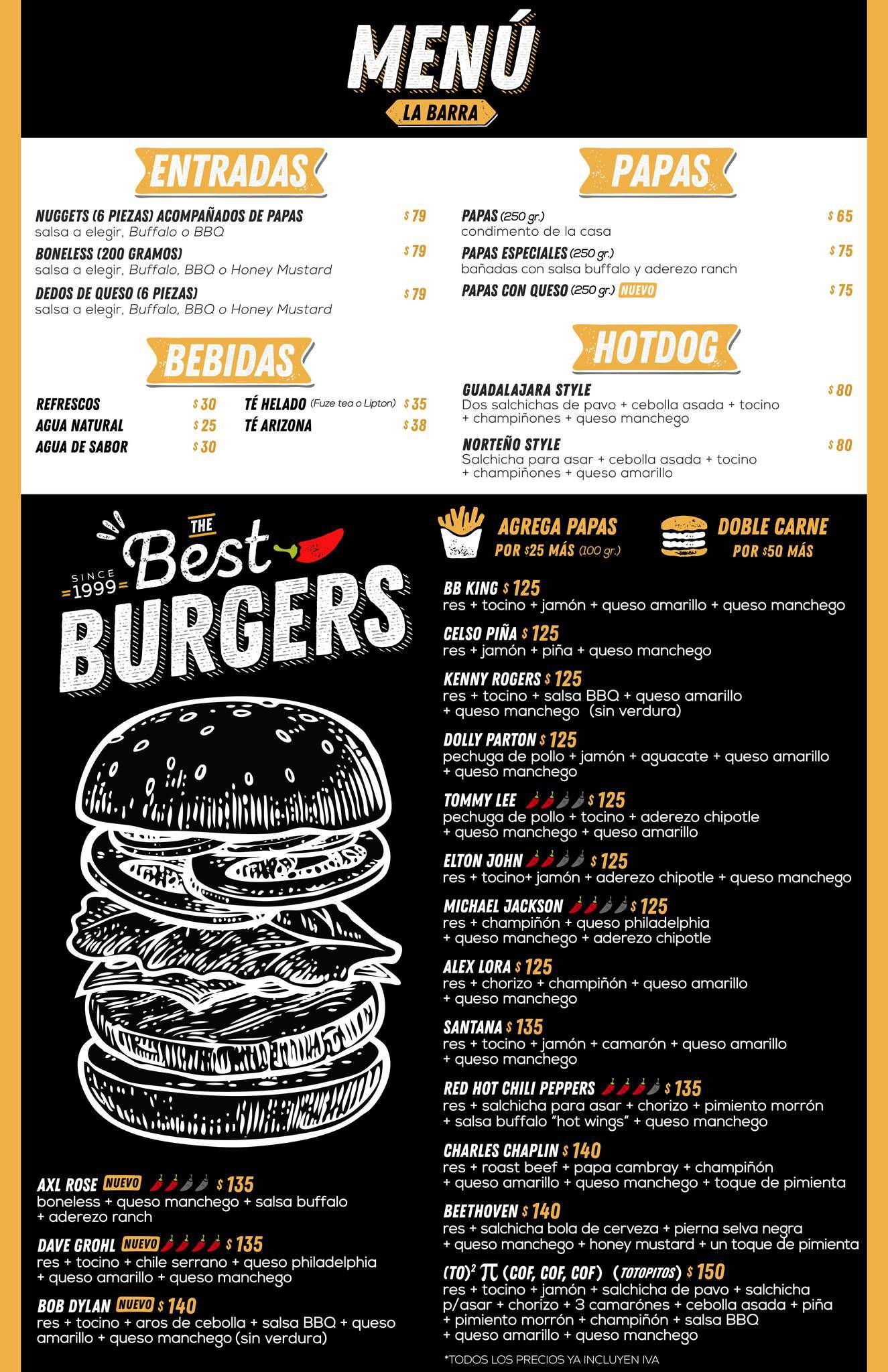 Carta de La Barra Sushi & Burger, Saltillo, Calle Mariano Abasolo 3076