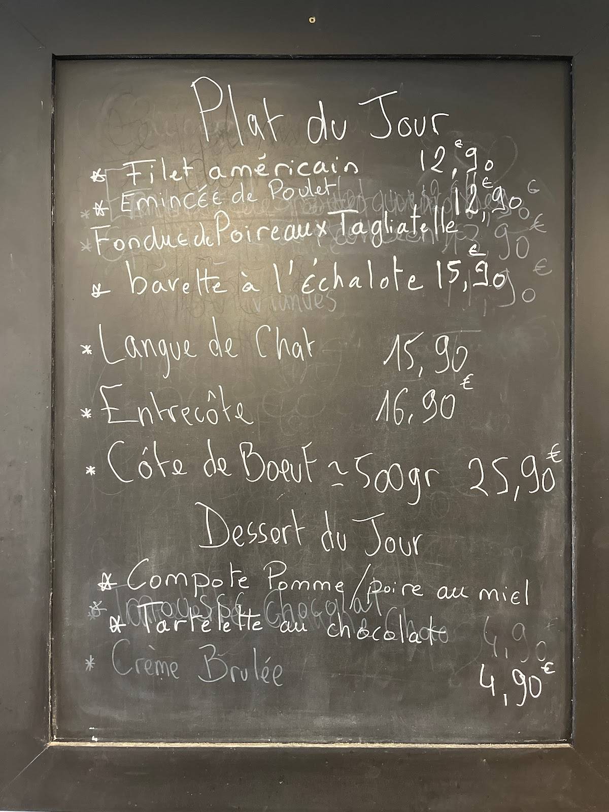 Menu au La Bascule pub et bar, Templeuve