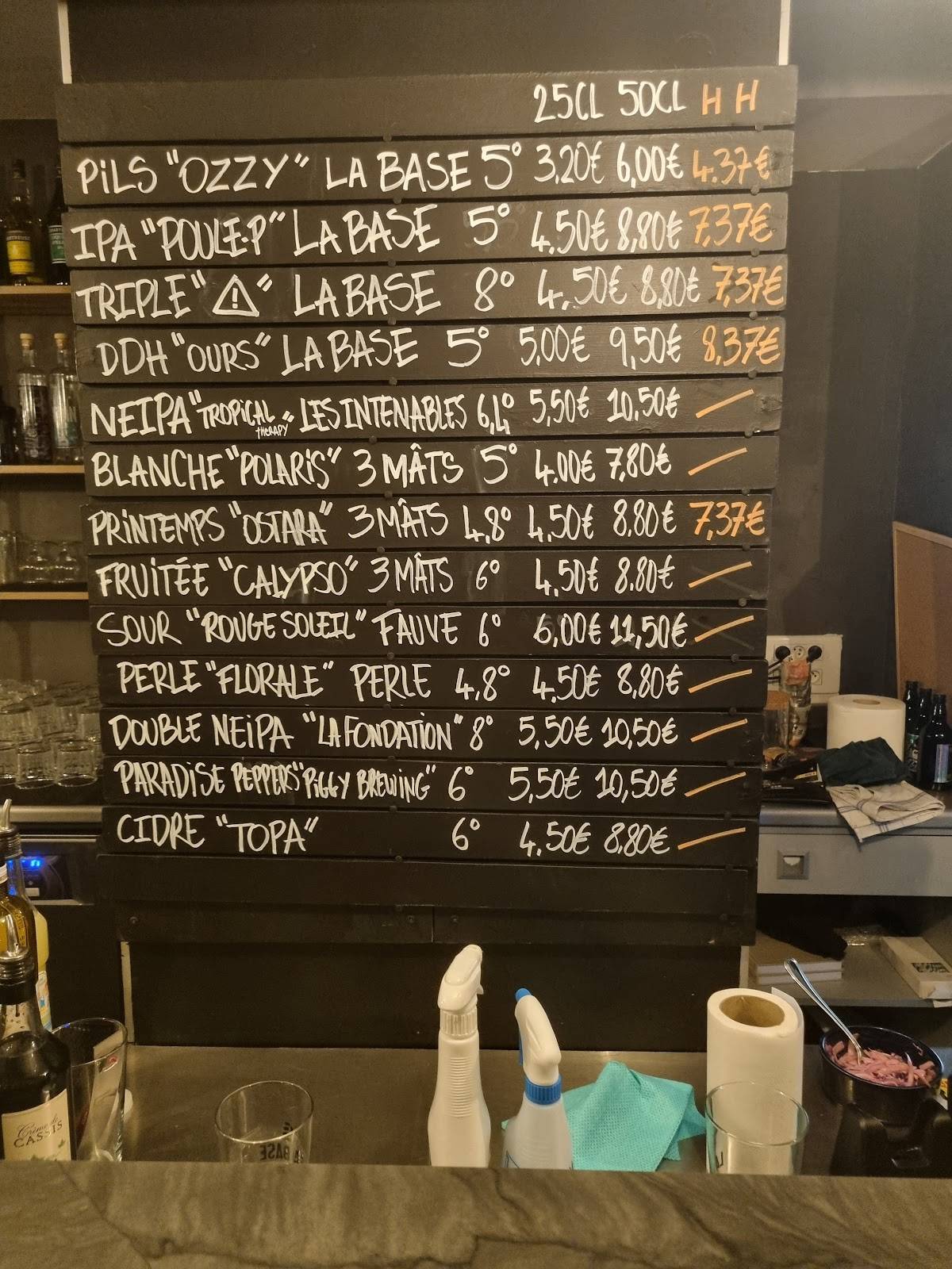 Menu au La Base pub et bar, Strasbourg