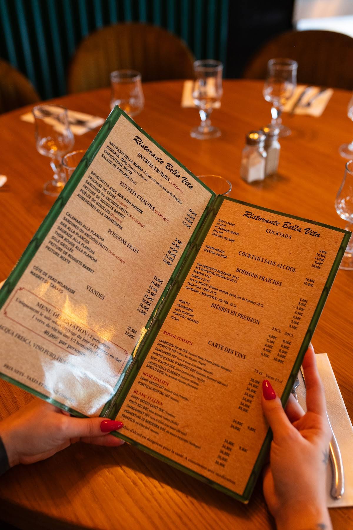Menu au La Bella Vita restaurant, Clamart