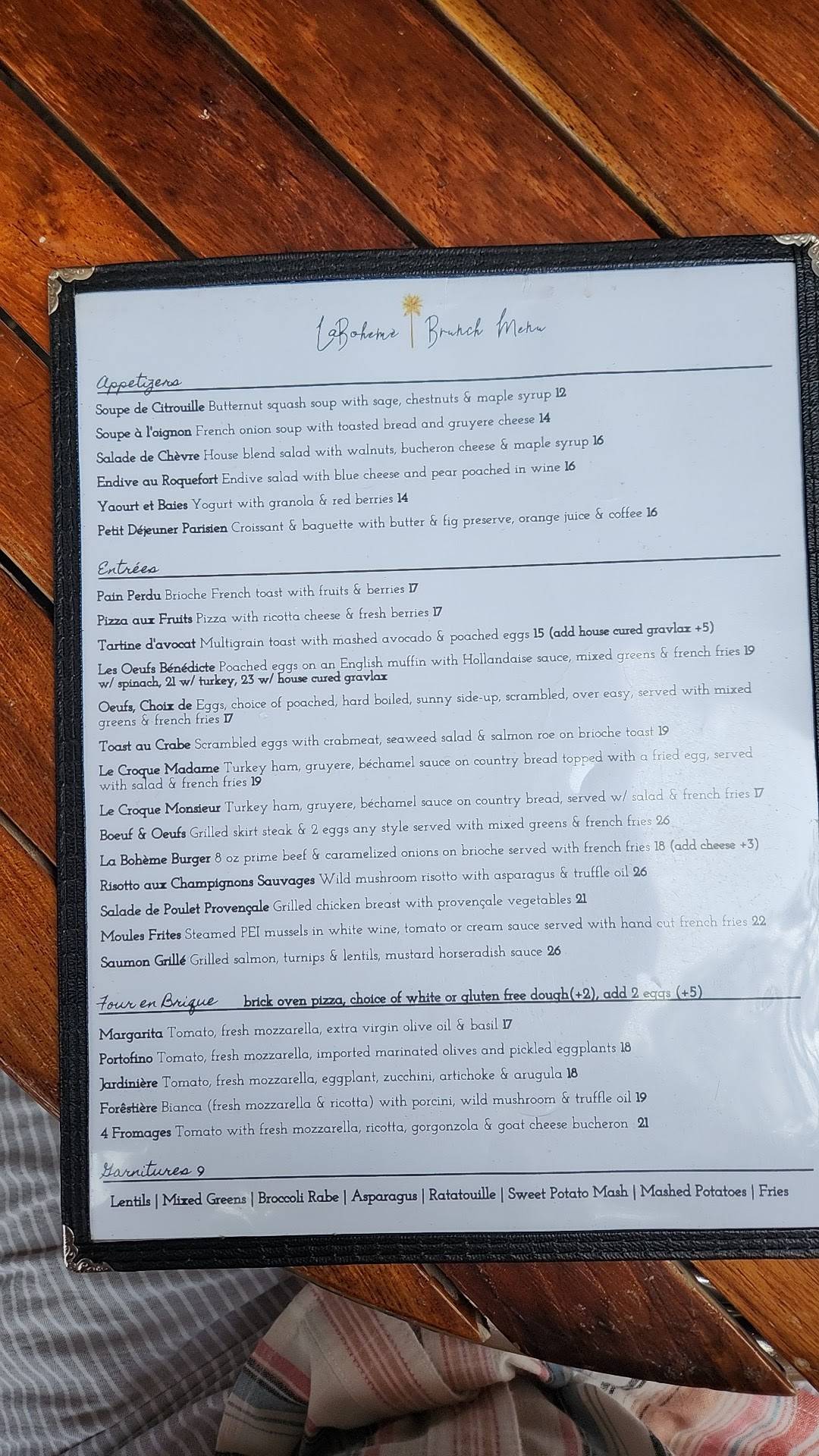 Carta de La Bohème Restaurant, Hoboken