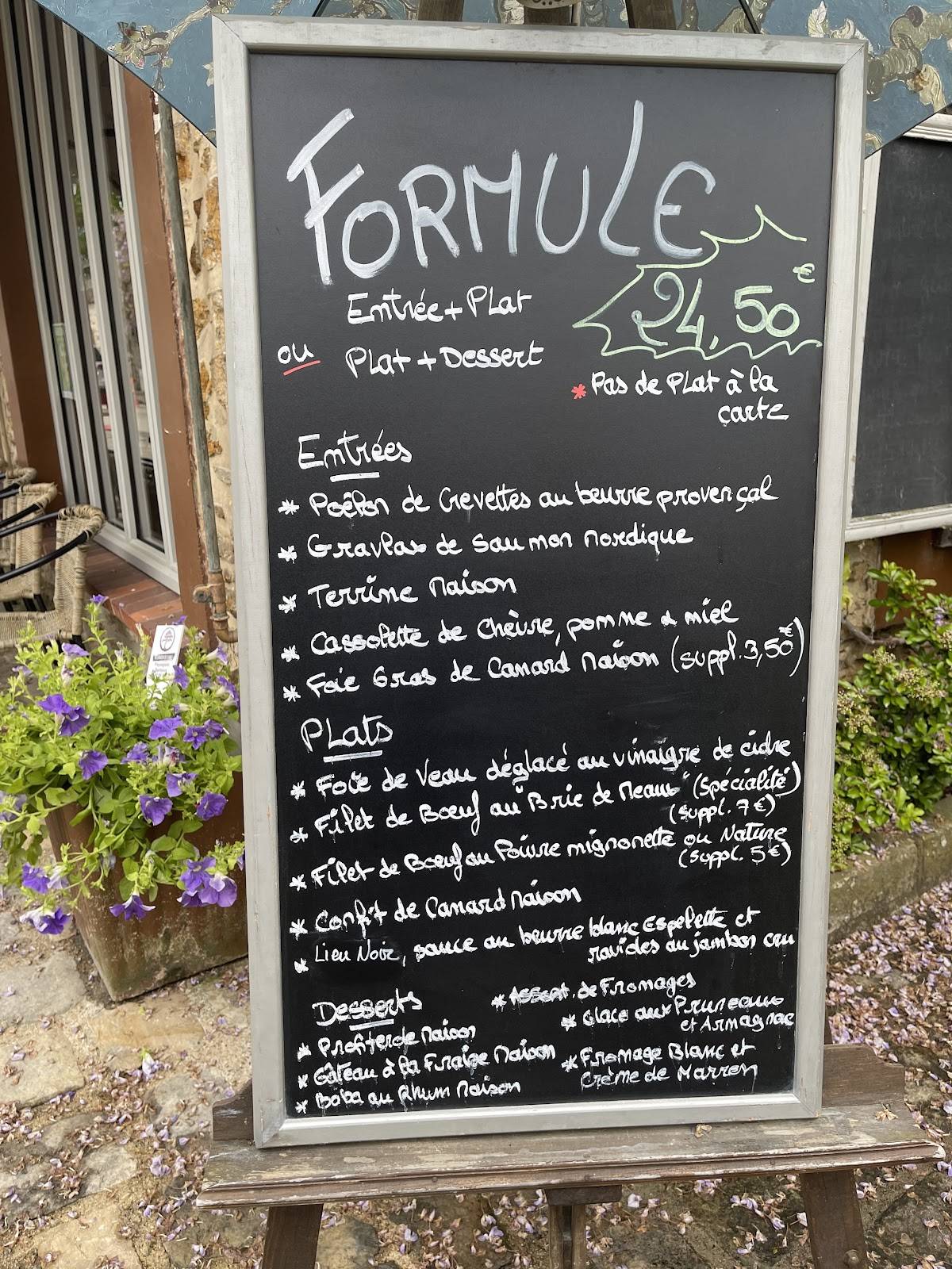 Menu au La Bohème restaurant, Barbizon