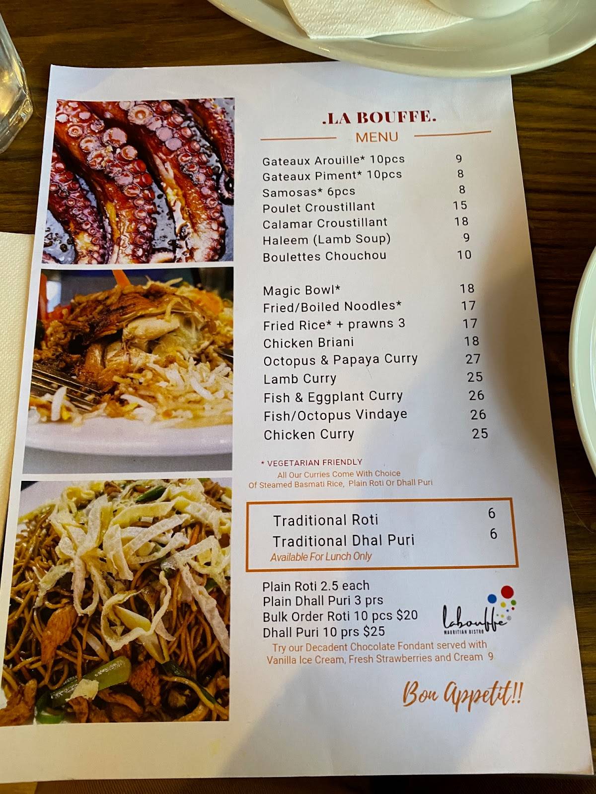 Menu at La Bouffe Mauritian Restaurant Perth, Subiaco