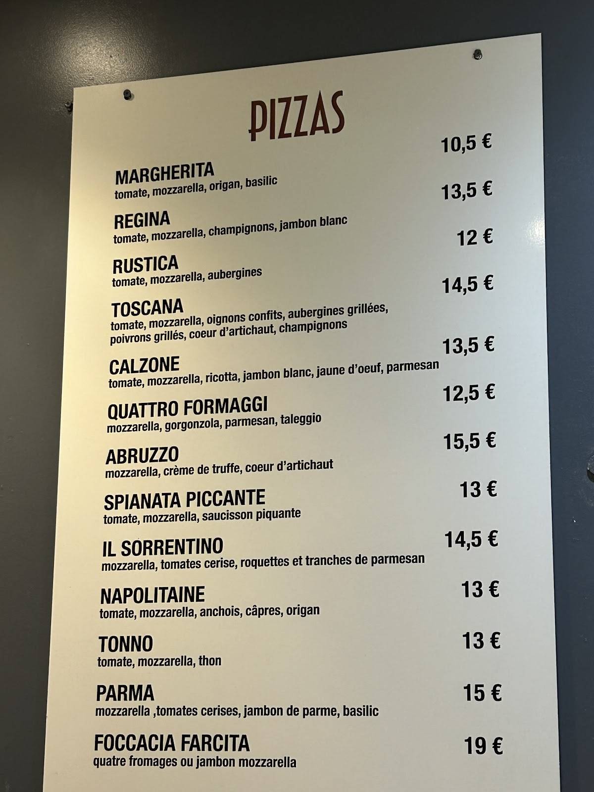 Menu au La Capanna restaurant, Paris