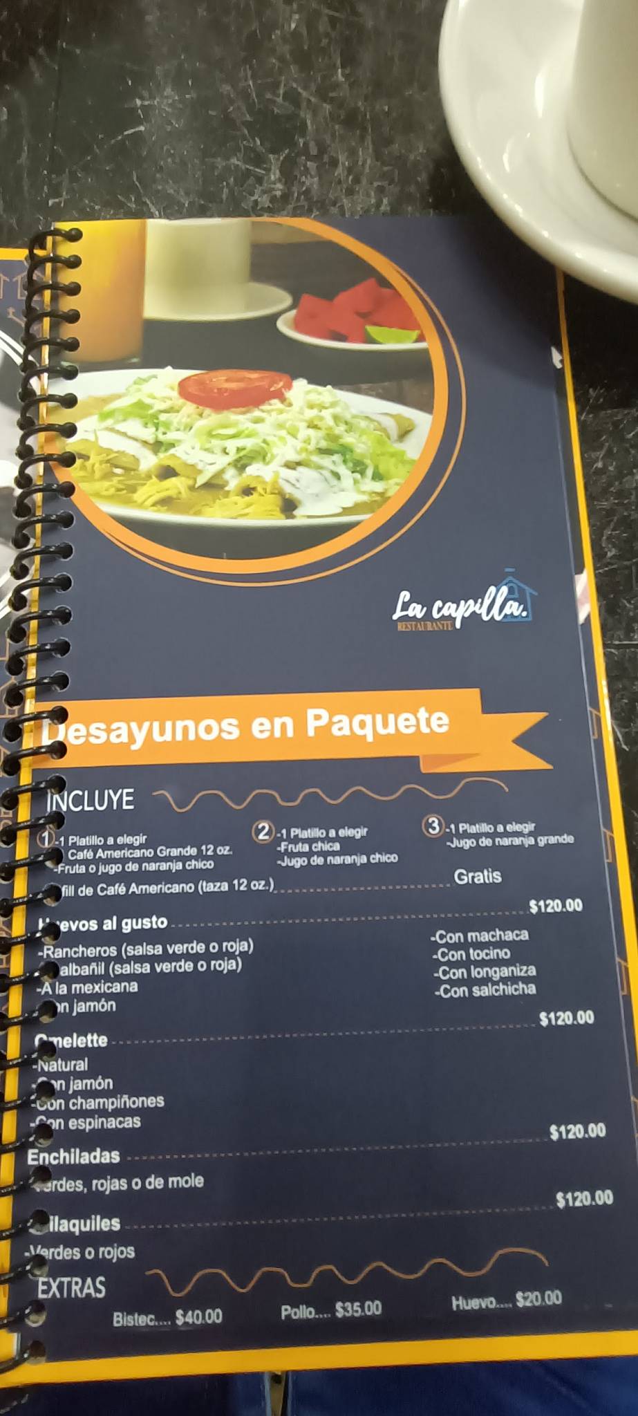 Carta del restaurante La Capilla Sjr, San Juan del Río