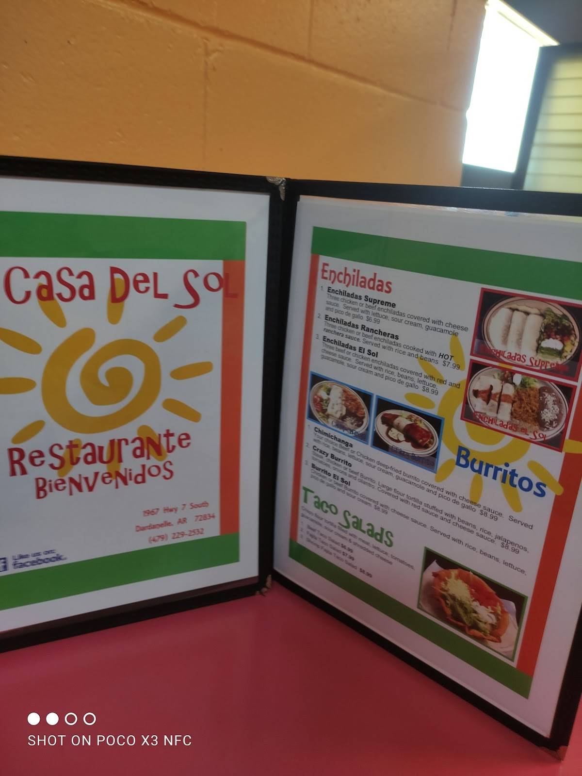 Menu at La Casa Del Sol restaurant, Dardanelle, Old Hwy 7 S