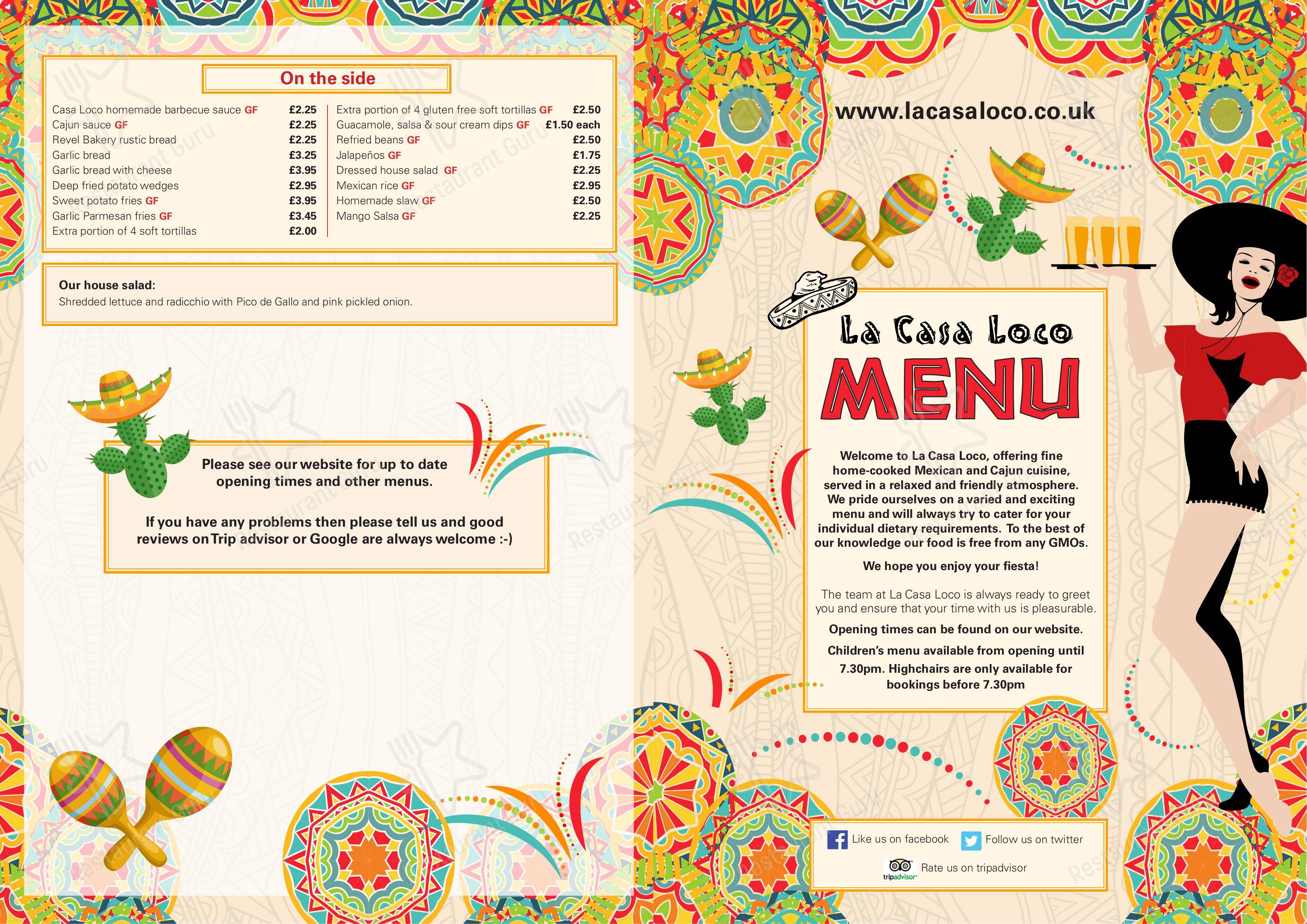 Menu at La Casa Loco restaurant, Rugby