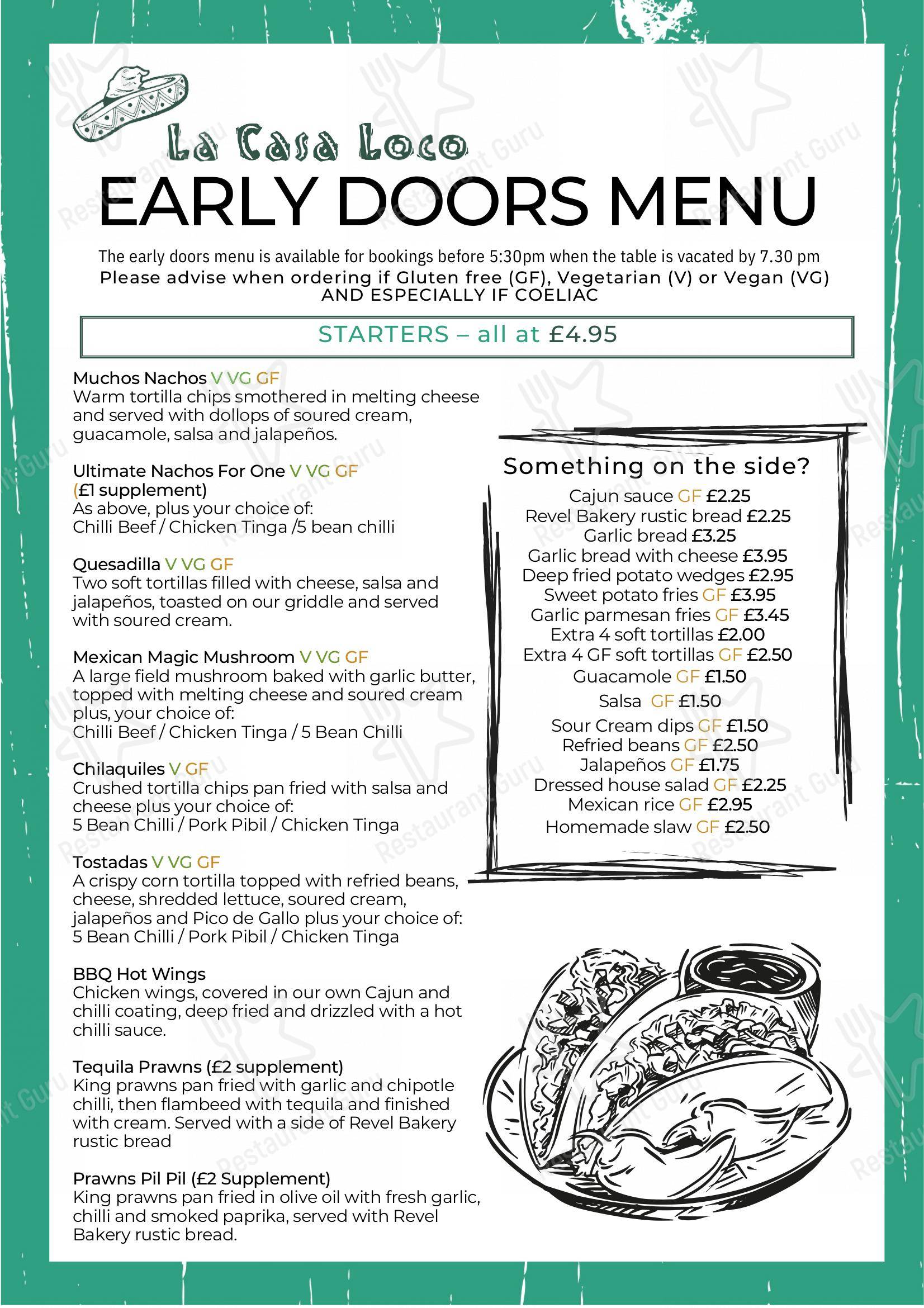 Menu at La Casa Loco restaurant, Rugby
